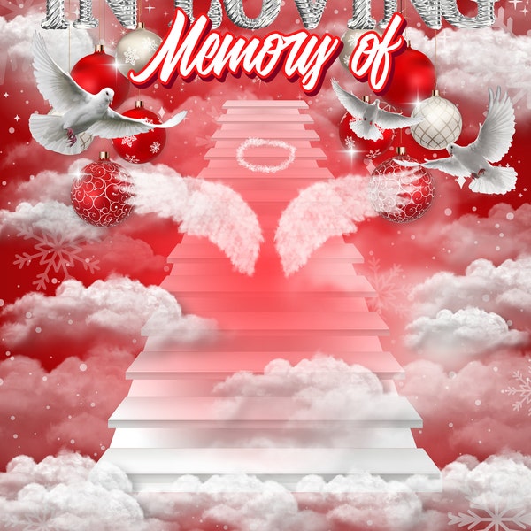 Red Silver in Loving Memory Christmas Heavens Gate Angel Wings Memorial ...