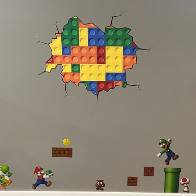 Building Block Bricks Wall Decal Colour Kids Bedroom Sticker Playroom ...
