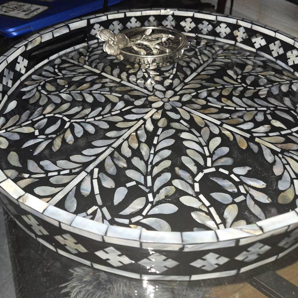 Sunshine Capiz Shell Inlay Round Coasters Set With Holder, 6 Coasters ...