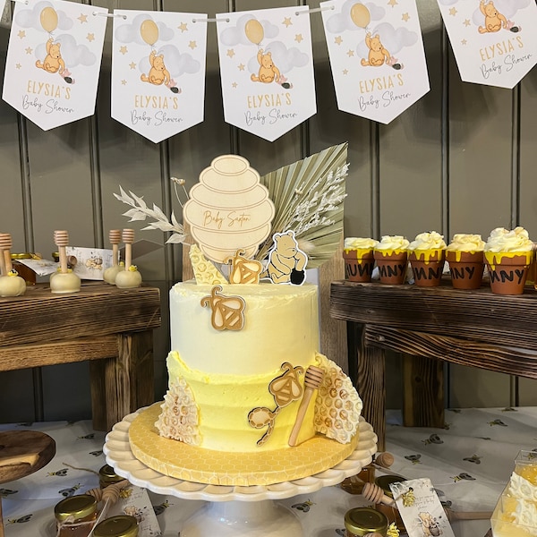 Bee Honey Hive Wooden Cake Topper Set Charm Number Age Personalised - Etsy