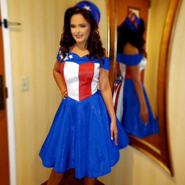 Pageant Dress With Train and Hat , Patriotic Costume,cosplay Dress ...