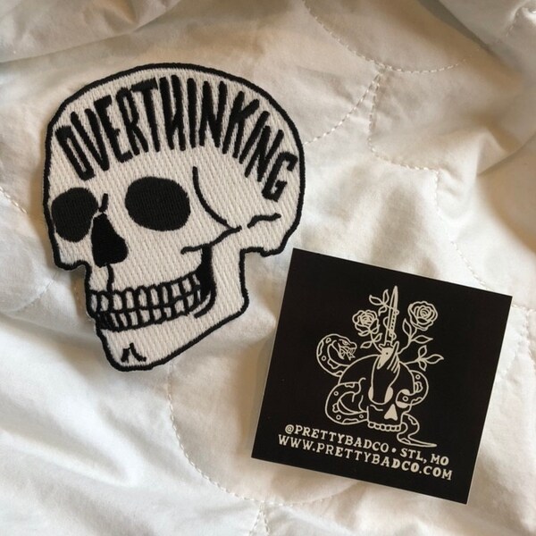 Overthinking Embroidered Patch. . Mental Health Patch. Anxiety Skull ...