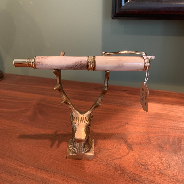 4-1/4" Antiqued Brass Stag Head Pen Holder and Paper Weight- Antique ...