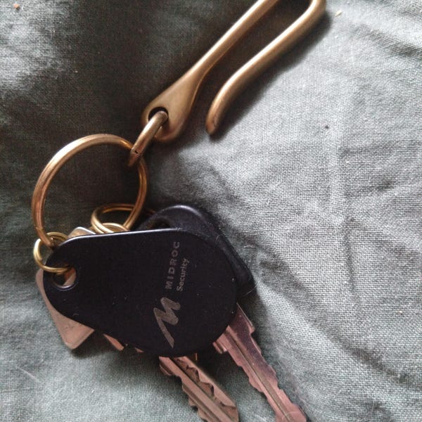 Solid Brass Japanese Fish Hook Key Chain, Brass Key Chain, Brass Hook ...