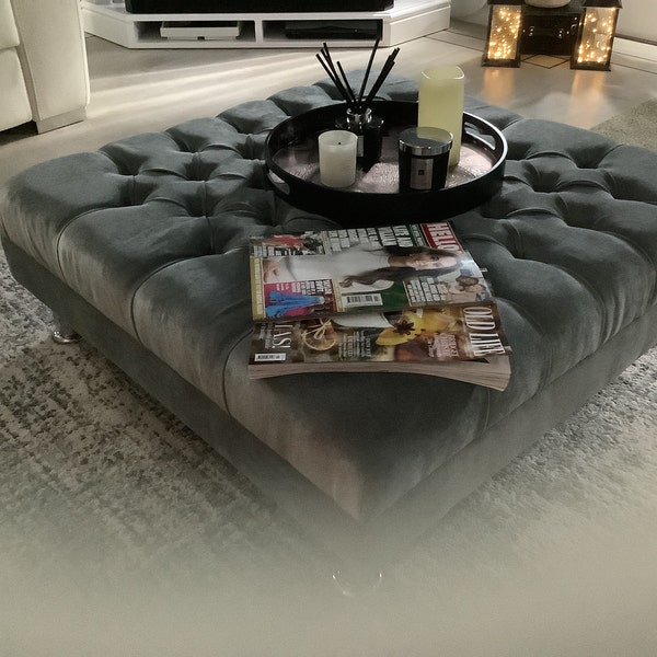 Chesterfield Double Top Coffee Table & Footstool Deep Buttons Made by ...