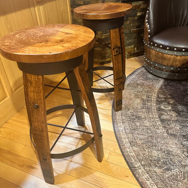 Whiskey Barrel Stave Bar Stool With Wooden Swivel Seat, FREE SHIPPING ...