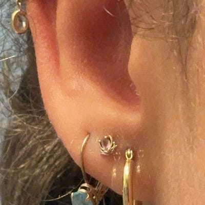 14K Gold Moss Agate Earring Threadless Push Pin Stud Dainty Fan Shape ...