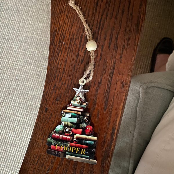 Personalized Christmas Book Tree Name Ornament, Bookworm Gifts, Book ...