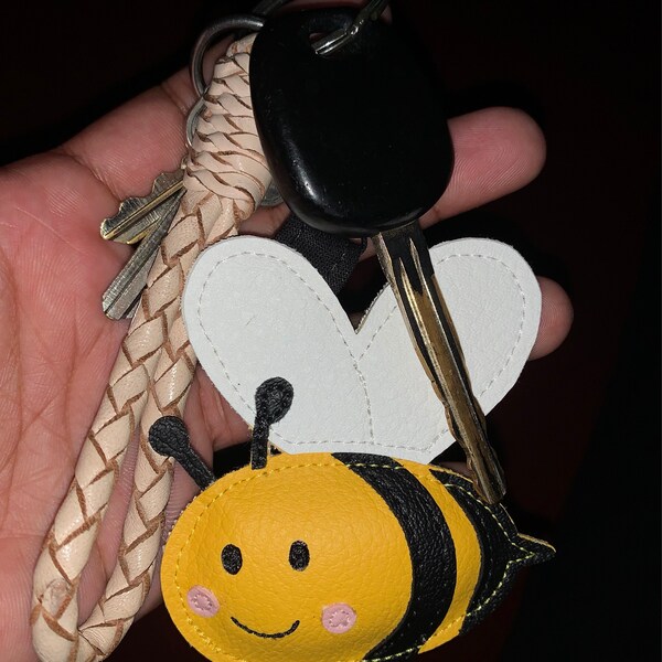 Bee Keychain, Yellow Bee Bag Charm, Yellow Bee Faux Leather Keychain ...