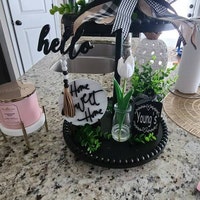 5 Boo & Eek 3D Circle Signs for Halloween Tiered Tray, Black and White ...