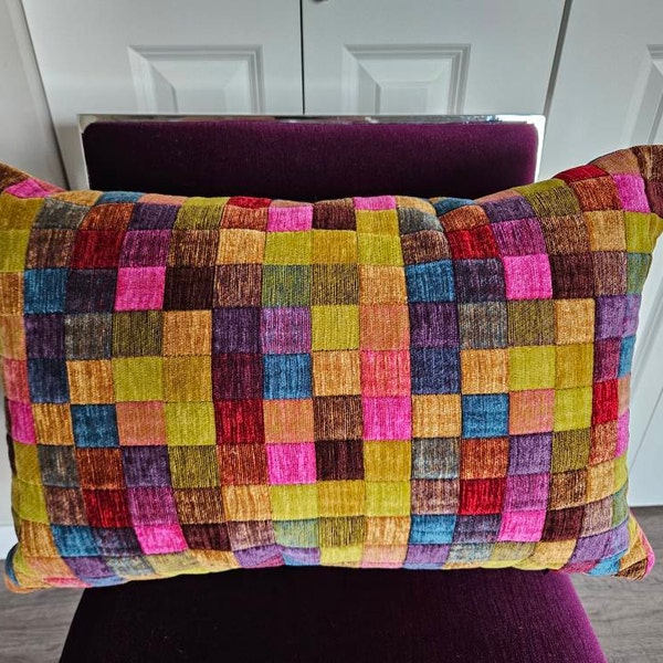 Colorful Woven Bohemian Velvet Pillow Cover, Textured Boho Throw Pillow ...