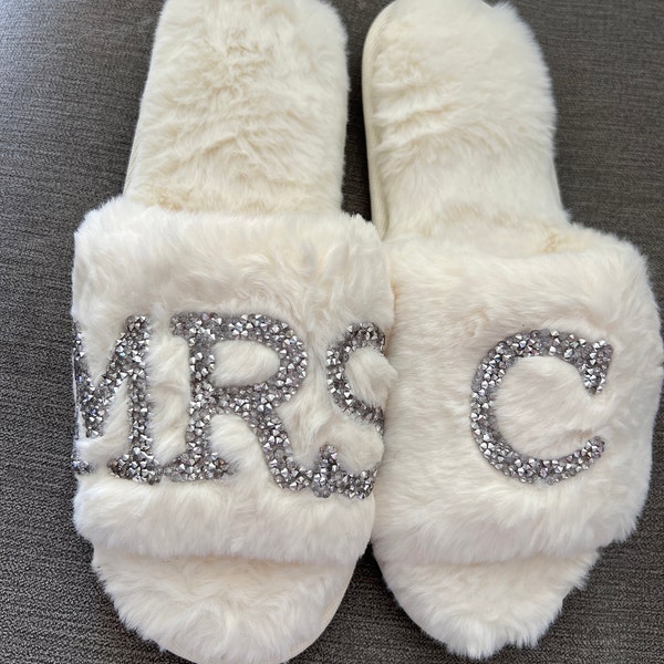 Personalised Fluffy Slippers With Choice of Pearl Letters or Varsity ...
