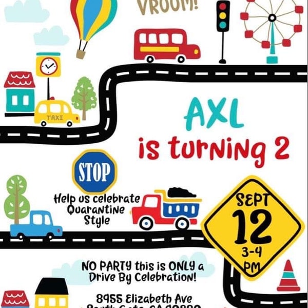 EDITABLE Drive by Transportation Birthday Invitation, Social Distance ...