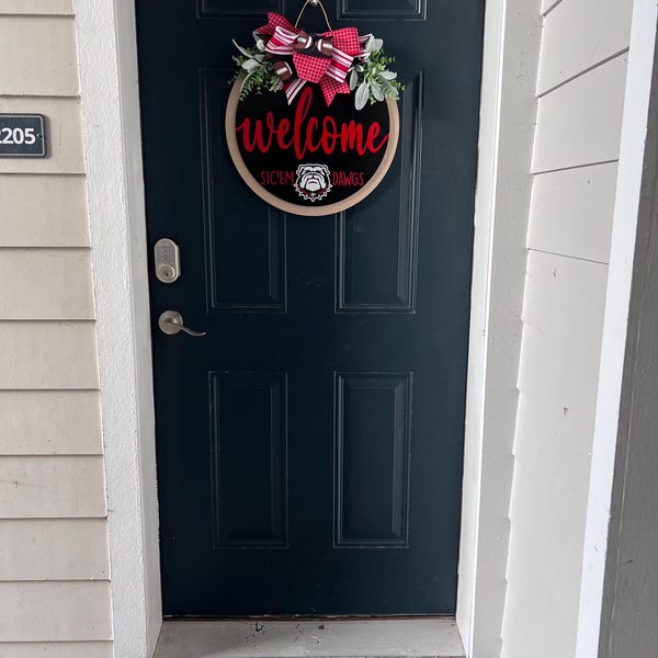 Georgia Door Wreath | Front Door Decor | UGA Door Hanger | Front Door ...