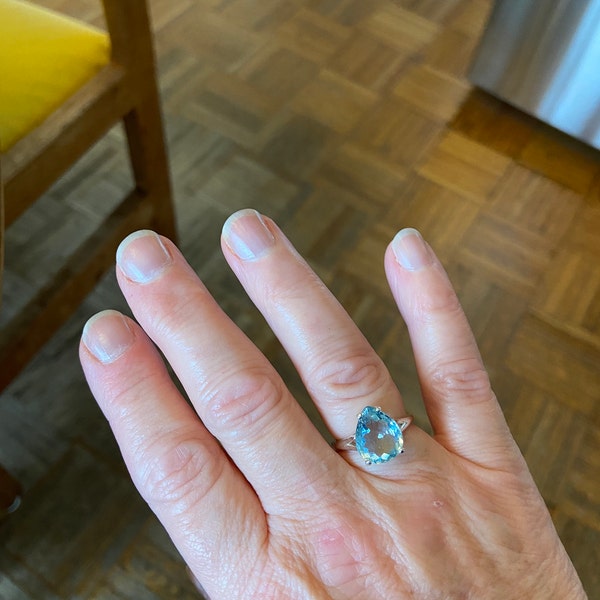 Large Intense Blue Lab Quartz in Sterling Silver Cocktail Ring 8.9ct ...