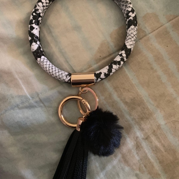 Bangle Key Ring | Bracelet Key Chain | Wristlet Keychain W Pom ...