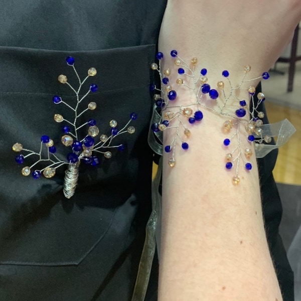 Royal Blue Corsage and Boutonniere Set Flower Prom Corsage Prom Flower ...