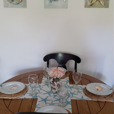 Aqua Blue Table Runner Nautical Starfish Home Decor Table Centerpiece ...