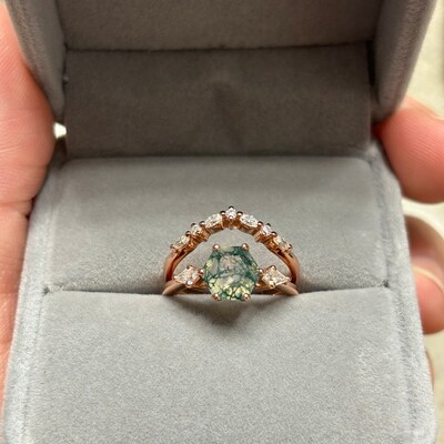 Galaxy Round Blue Sandstone Engagement Ring Set Unique Round Opal ...