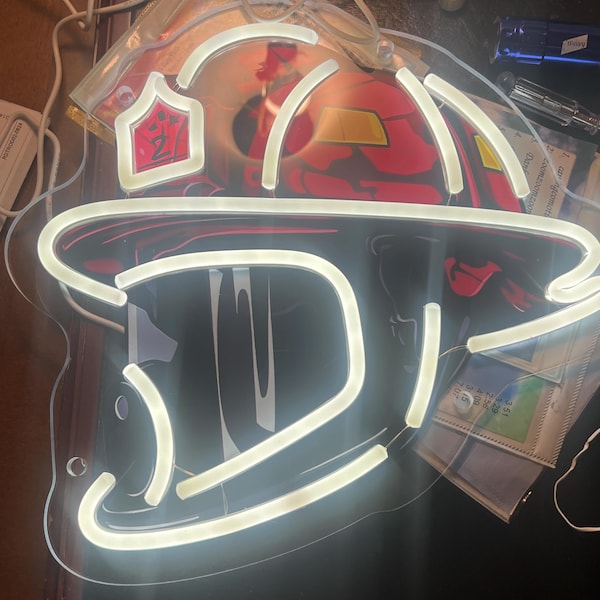Firefighter Helmet Neon Sign LED Light Fireman Wall Art Department Man ...