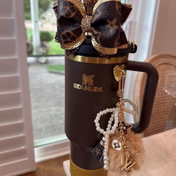 Stanley Chocolate Gold Bow Topper, Brown Stanley Tumbler Straw Topper ...