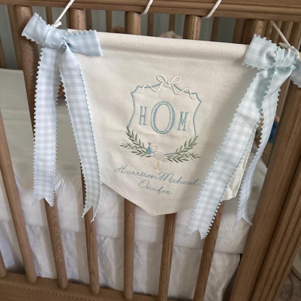 Custom Stork Baby Hospital Banner | Embroidered Birth Announcement ...