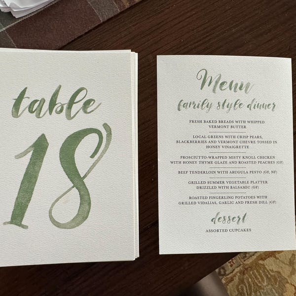 Sage Table Numbers Script Watercolor, Whimsical Table Numbers Printed ...