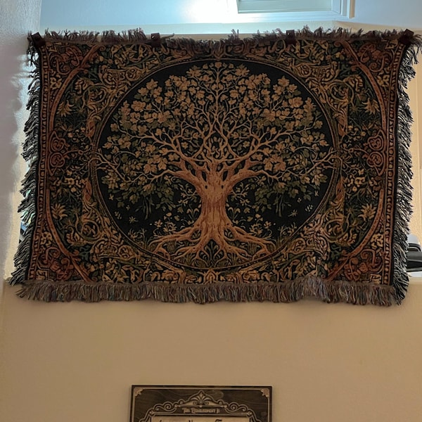 Medieval Tree of Life Throw Blanket Tapestry Rug | Woodland Woven Wall ...