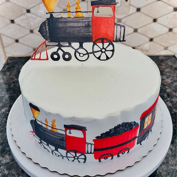 Train Theme Cake Decorations // Vintage Steam Train Edible Cake Wrap or ...