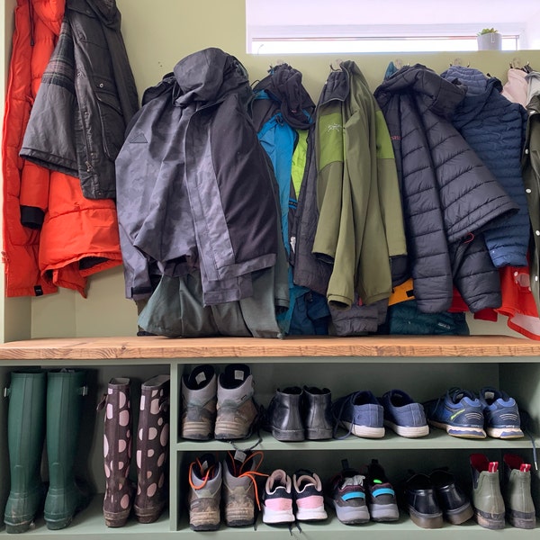 Shoe Boot Storage Bench Seat With Reclaimed Wood Top - Boot Rack for ...