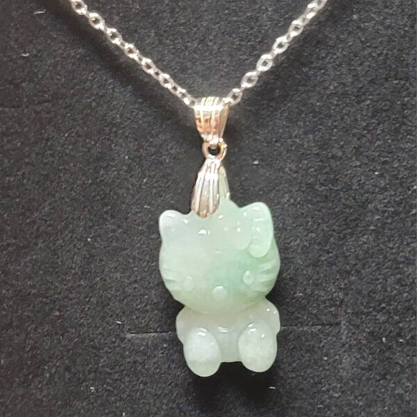 Jade Hello Kitty Jade Necklace, Natural Grade A Burmese Jadeite ...