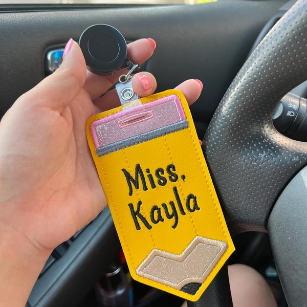 Personalized Crayon ID Badge Holder - Pencil Employee ID Holder ...