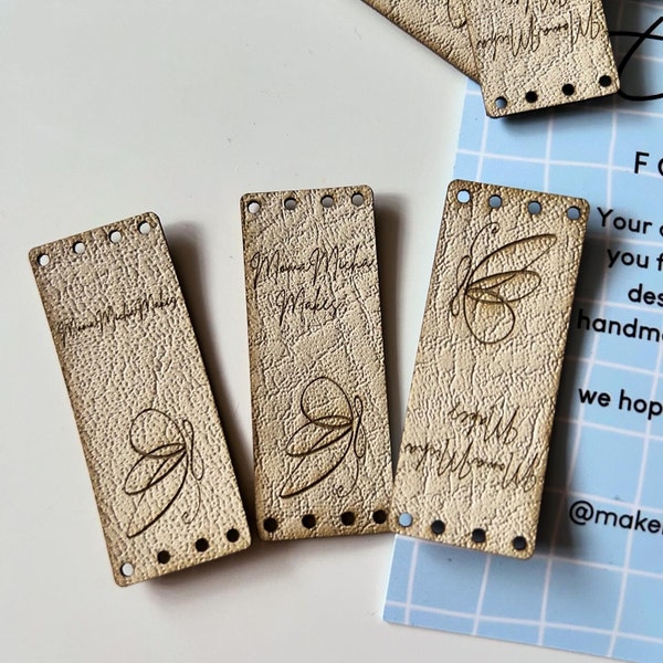 Personalised 20mm X 50mm Rectangle Centre Fold Foldable Faux Leather ...