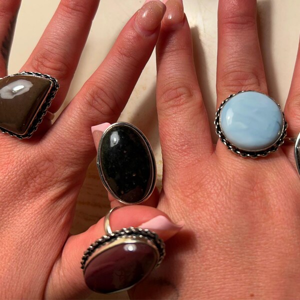 Sample of Natural Gemstone Ring, 925 Sterling Silver Plated Ring ...