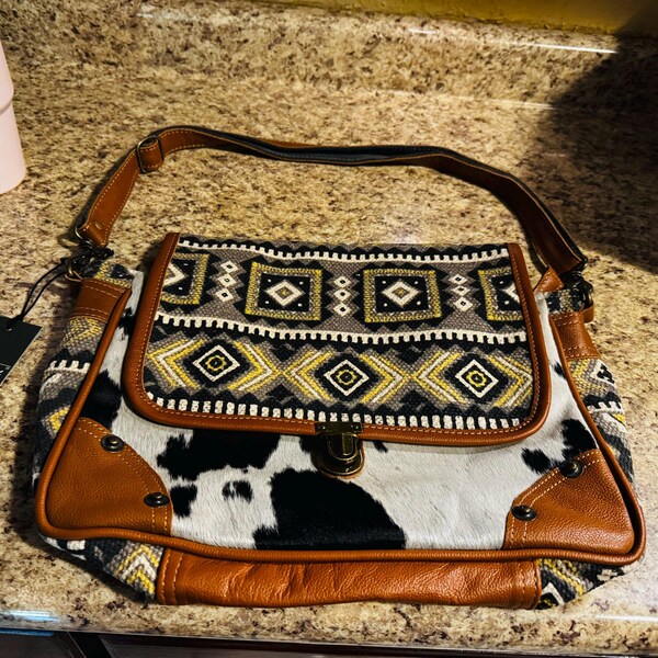 Patchwork Bag, MYRA Crossbody, Cowhide Shoulder Bag, Western Leather Purse, Crossbody for Fall ...