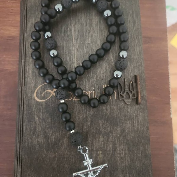 Men's Genuine Shungite Rosary, Catholic Rosaries, Prayer Necklace, Dad ...