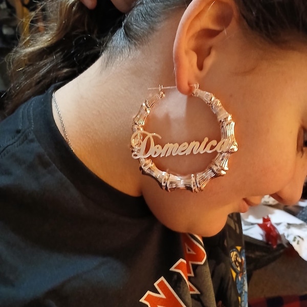 Custom Bamboo Earrings, Name Bamboo Earrings, Personalized Name Earring ...