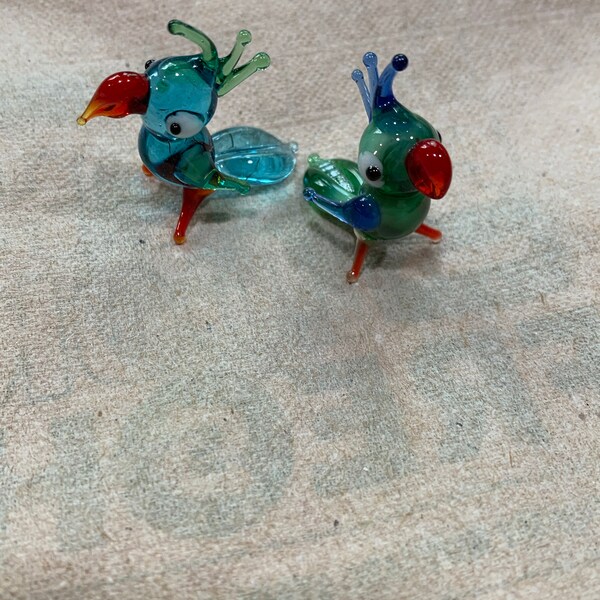 Miniature Glass Parrot Figurines, Miniscule Glass Animals, Murano Glass ...