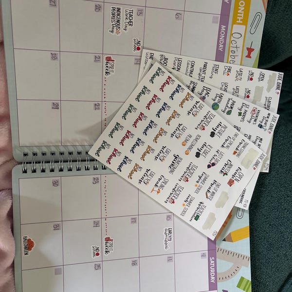 Teacher Planner Stickers, Cute Teacher Icons, Calendar, Yearly Teacher ...