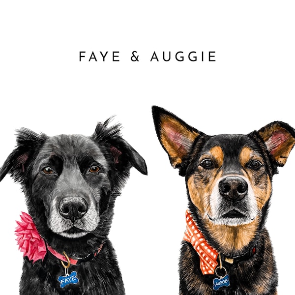 Two Pet Watercolor Portrait, Dog Painting Custom From Photo, Pet ...