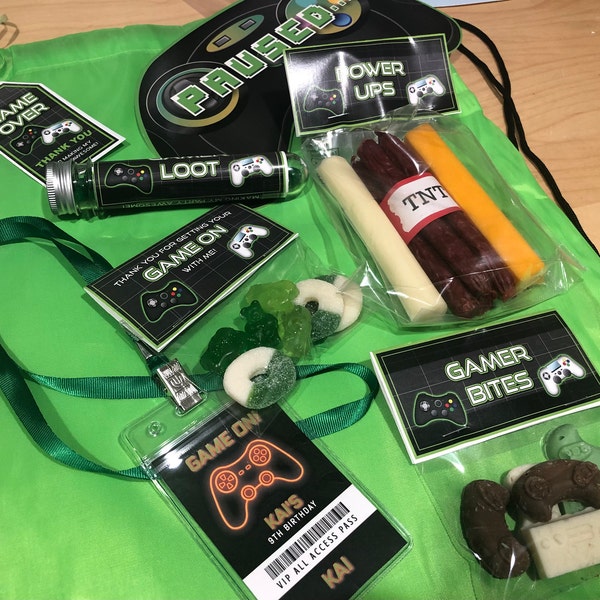Gamer Party Favor Gift Tags, Video Game Party Gaming Birthday Food ...
