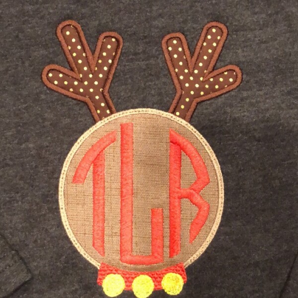 Reindeer Monogram Applique Digital Machine Embroidery Design 4 Sizes ...
