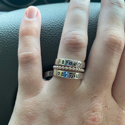 Stackable Name and Birthstone Rings, Sterling Silver Mom Ring With Kids ...