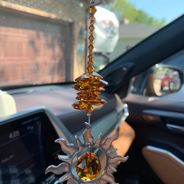 Crystal Pewter Sun Suncatcher for Car Mirror or Home Window in Clear or ...