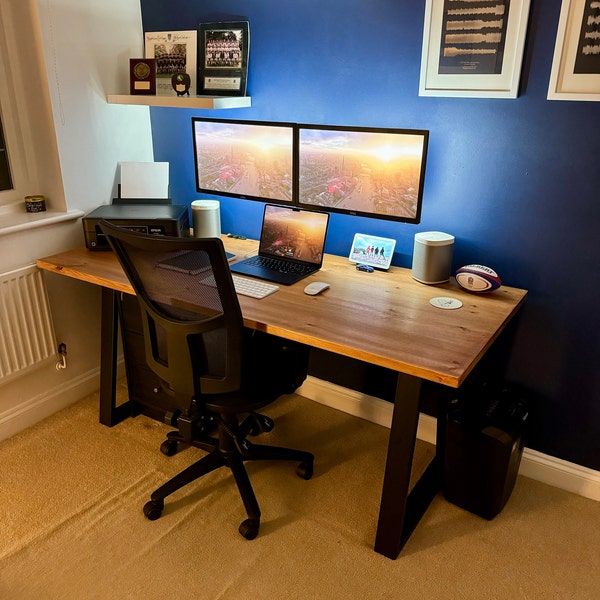 Bespoke Rustic Music Production Desk With Trapezium Legs - Etsy