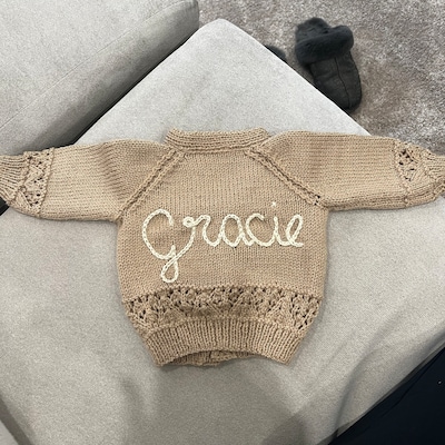 3-6 Month Personalized Hand Knitted Baby Cardigan With Name Embroidery ...