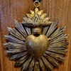 Sacred Heart, Milagro Heart, Large Gold Heart Sunburst Flame, Red ...