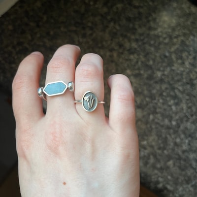 Black and White Beach Pebble Rings Sterling Silver Ring Eco Friendly Ring Beach Jewelry Natural ...