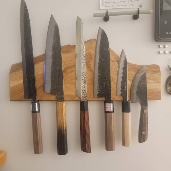 Rustic Oak Magnetic Knife Holder – 12 Inch Wall-mounted Wooden Rack for ...