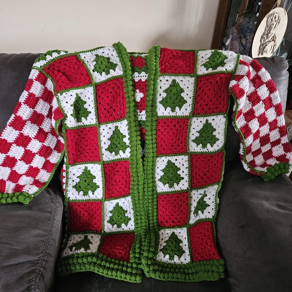 Christmas Crochet Cardigan Pattern: PDF Crochet Cardigan Pattern, Holiday Sweater, Size ...